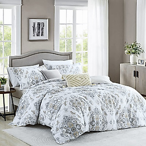 DUOMING Cotton King Duvet Cover - 100% Cotton Soft 3 Piece Duvet Cover King Size, Floral Patterned Duvet Cover Set, Duvet Cover King with Zipper Closure & 8 Ties…