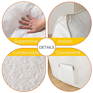 MAXYOYO Giant Bean Bag Chair for Adults, Stuffed Living Room Bean Bag Chair with Armrest, Large Fluffy Bean Bag Sofa with Filler, Accent Chair Sofa Floor Chair with Pocket for Dorm Reading, Beige