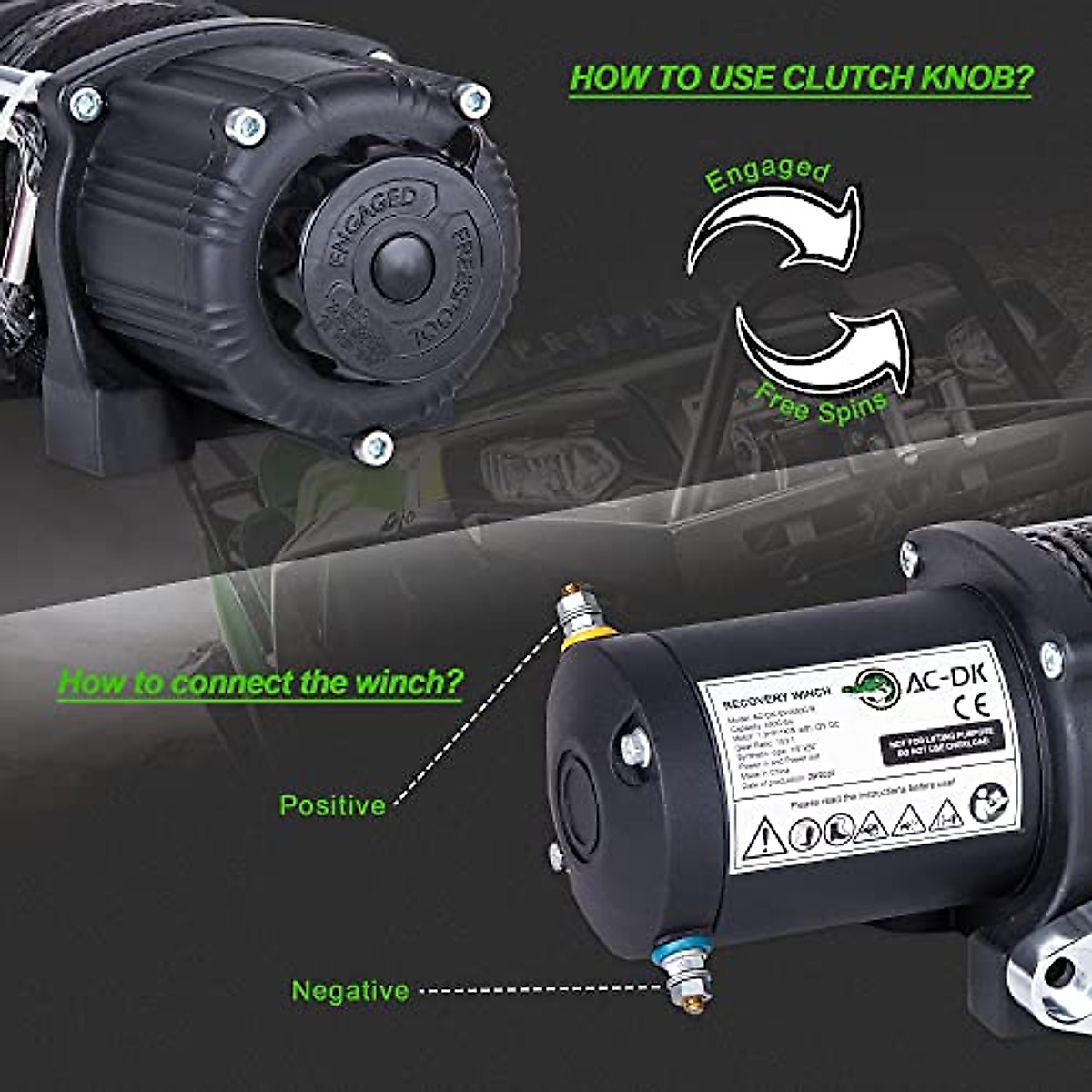 AC-DK 4500 lb. Electric Synthetic Rope ATV/UTV Winch Kits, DC 12V Wireless Winch for Towing Off Road Trailer Winch with Wireless Remote Control, Winch Mounting Bracket, Winch Rope Stopper