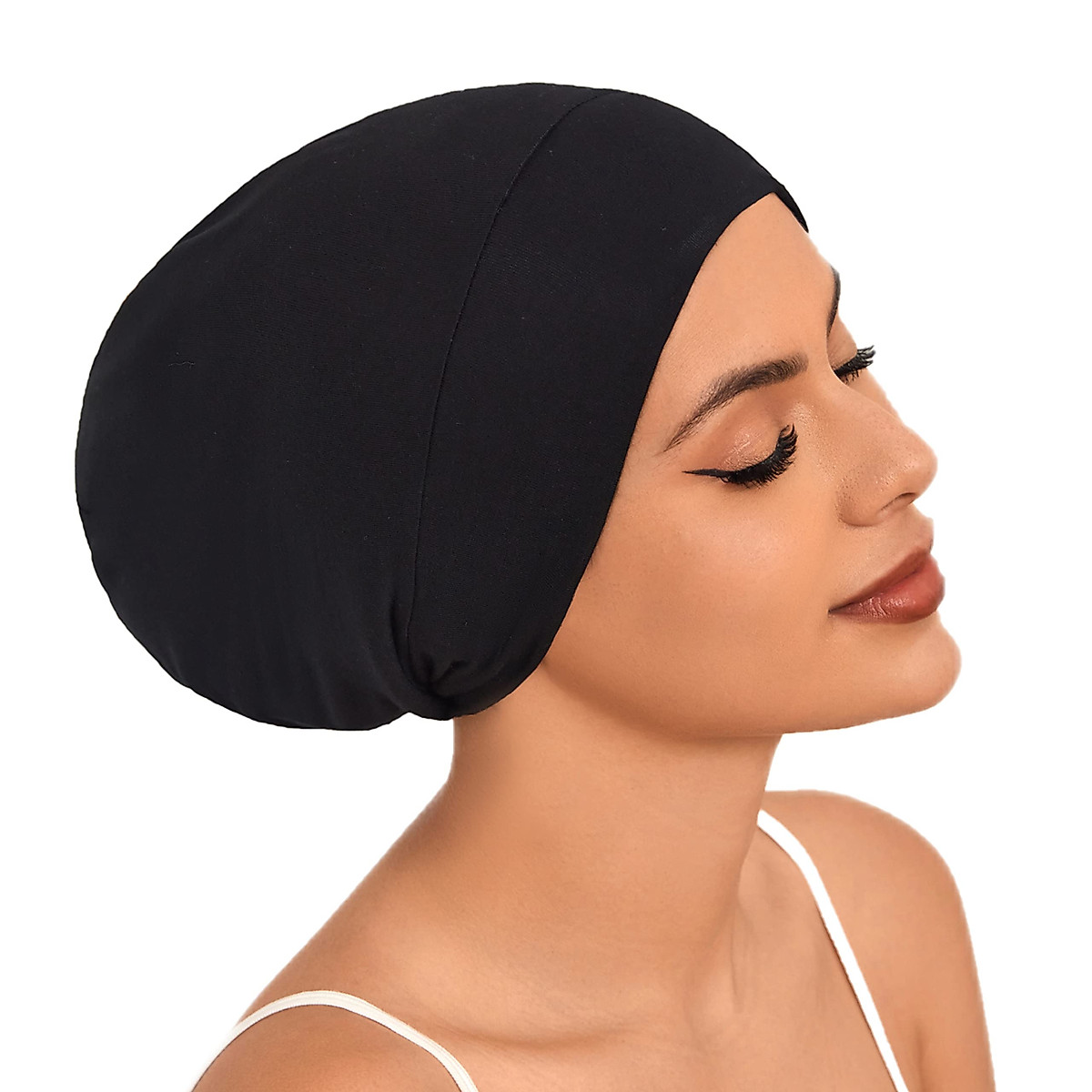 Naivlizer Satin Lined Hair Bonnet Sleep Cap, Adjustable Slouchy Sleep Bonnet, Hair Wrap for Frizzy Curly Hair Locs, Hair Protect Night Sleeping Beanie for Men & Women, Black