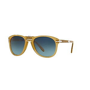 Persol Men's PO0714SM Steve McQueen Aviator Sunglasses, Opal Yellow/Blue Gradient Polarized, 54 mm