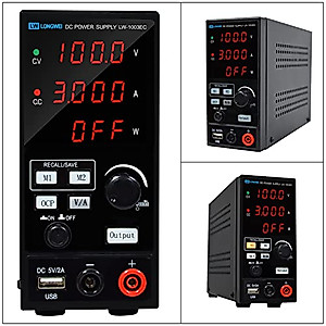 Lwlongwei Programmable DC Power Supply Variable, 100V 3A 300W Adjustable Switching Regulated DC Bench Power Supply with 4-Digits LED Power Display 5V/2A USB Output, Coarse and Fine Adjustments