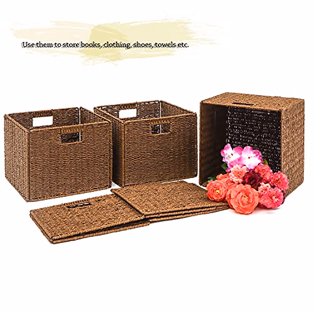Trademark Innovations Foldable Storage Basket Brown 12.7"L x 12.7"W x 10"H