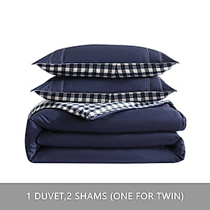 Eddie Bauer - Queen Duvet Cover Set, Cotton Reversible Bedding with Matching Shams, Stylish Home Decor (Kingston Navy, Queen)
