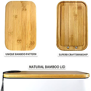 SIDIANBAN Bathroom Trash Can with Bamboo Lid Soft Close and Foot Pedal, Small Rectangular Slim Garbage Can with Inner Wastebasket for Bedroom, Office, Kitchen, 1.3Gal/5L, White