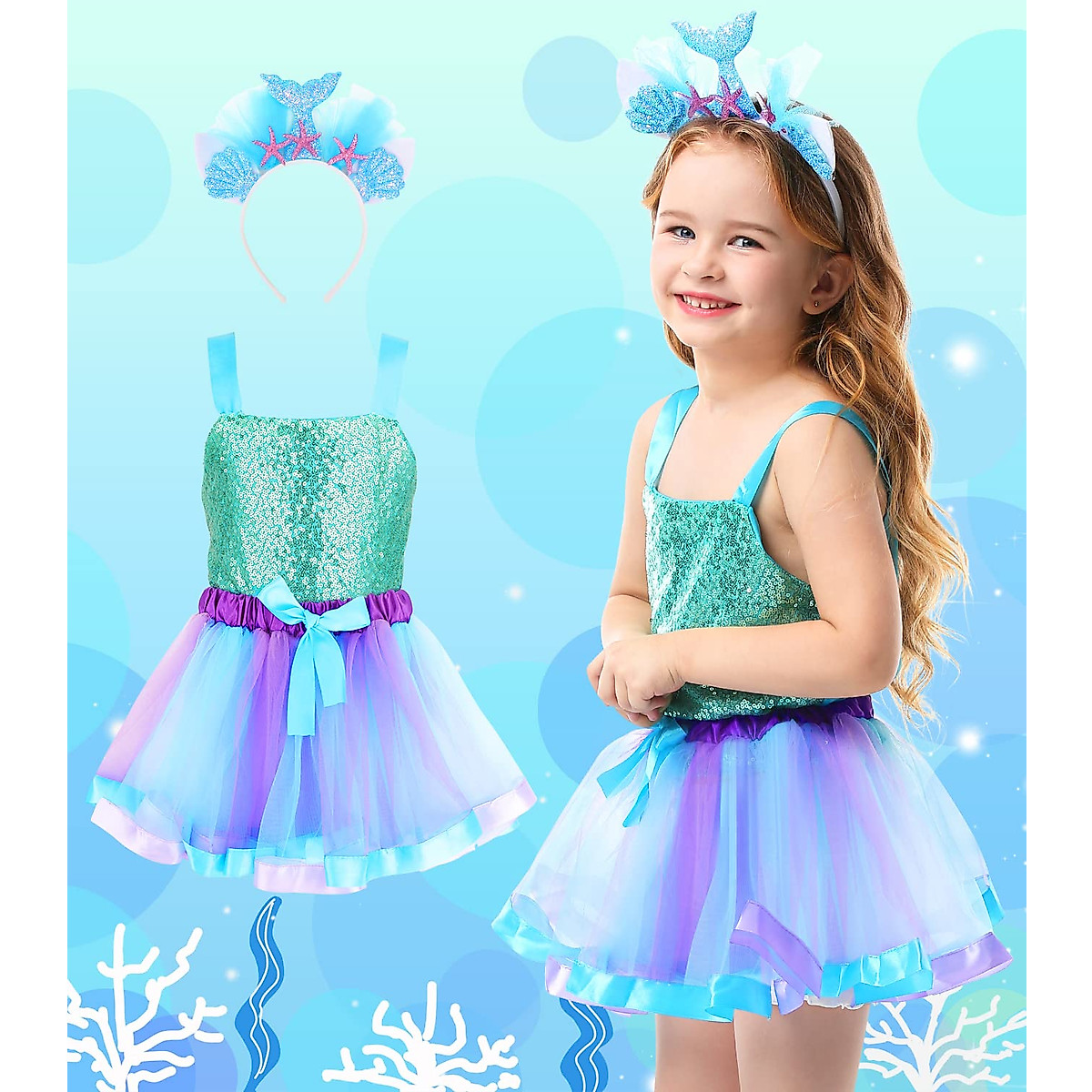 kuaima Girls Princess Dress up Trunk Set, Unicorn, Mermaid, Princess, Bride, Angel Pretend Play Costume Set for Toddlers Little Girls Ages 3-6 Years