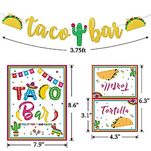 Kitticcino Taco Bar Decoration Kit - Banner Sign Tents Garland for Fiesta Mexican Cinco De Mayo Themed Party Bachelorette Bridal Shower, Housewarming