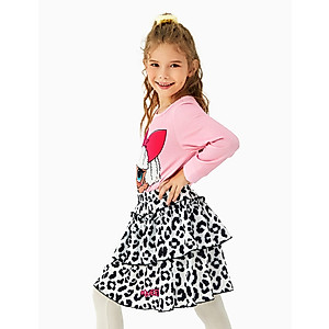 L.O.L. Surprise! Girls 2pcs Print Tee and Leopard Layered Skirt Set Casual Long Sleeve T-shirt and Cake Skirt Party Outfit Pink 5-6 Years