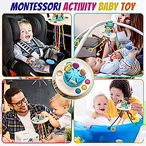 Baby Sensory Toys, Montessori Pull String Airplane Travel Toys for Toddlers 1-3, Montessori Toys for Babies 6-12 Months UFO Silicone Pull String Activity Toy Dawnier Pull Toy