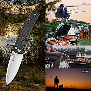 SENCUT Sachse Pocket Knife Folding Knife for EDC, Green Micarta Handle Black Stonewashed 9Cr18MoV Blade Foldable Small Knife with Clip, Button Lock Everyday Carry Knife for Men Women, Lightweight for Indoor Outdoor Gift S21007-2