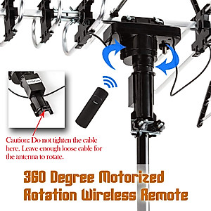 Five Star Outdoor Antenna HD TV Up to 200 Miles Range with Motorized 360 Degree Rotation, UHF/VHF/FM Radio with Infrared Remote Control Advanced Design with Installation Kit & Jpole