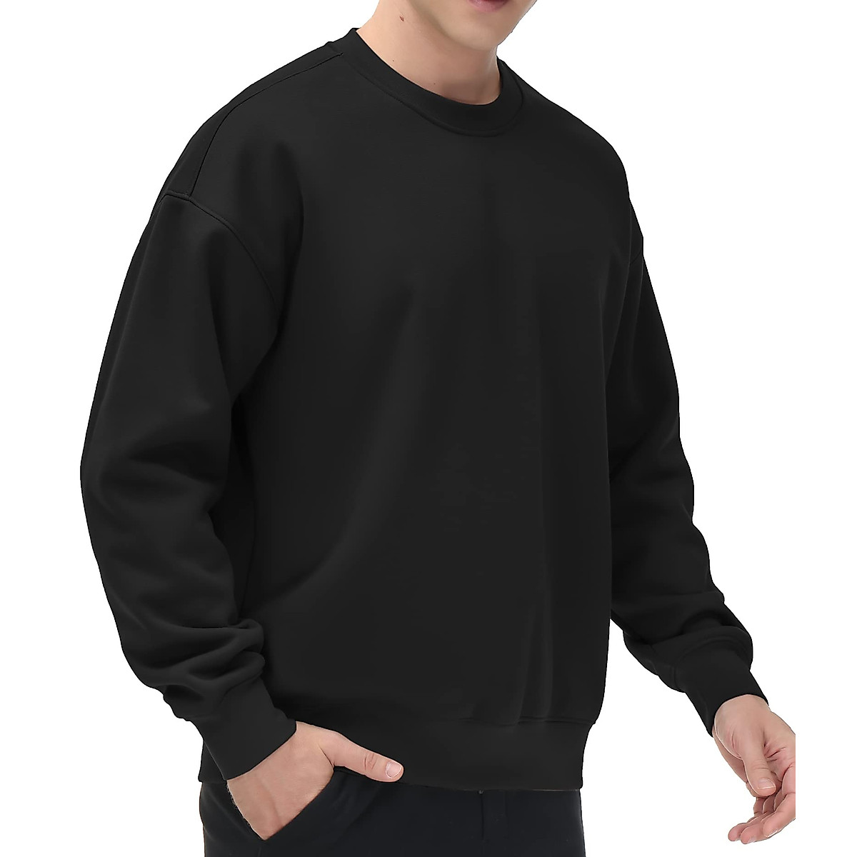 THE GYM PEOPLE Men's Fleece Crewneck Sweatshirt Thick Loose fit Soft Basic Pullover Sweatshirt(Black, XX-Large)