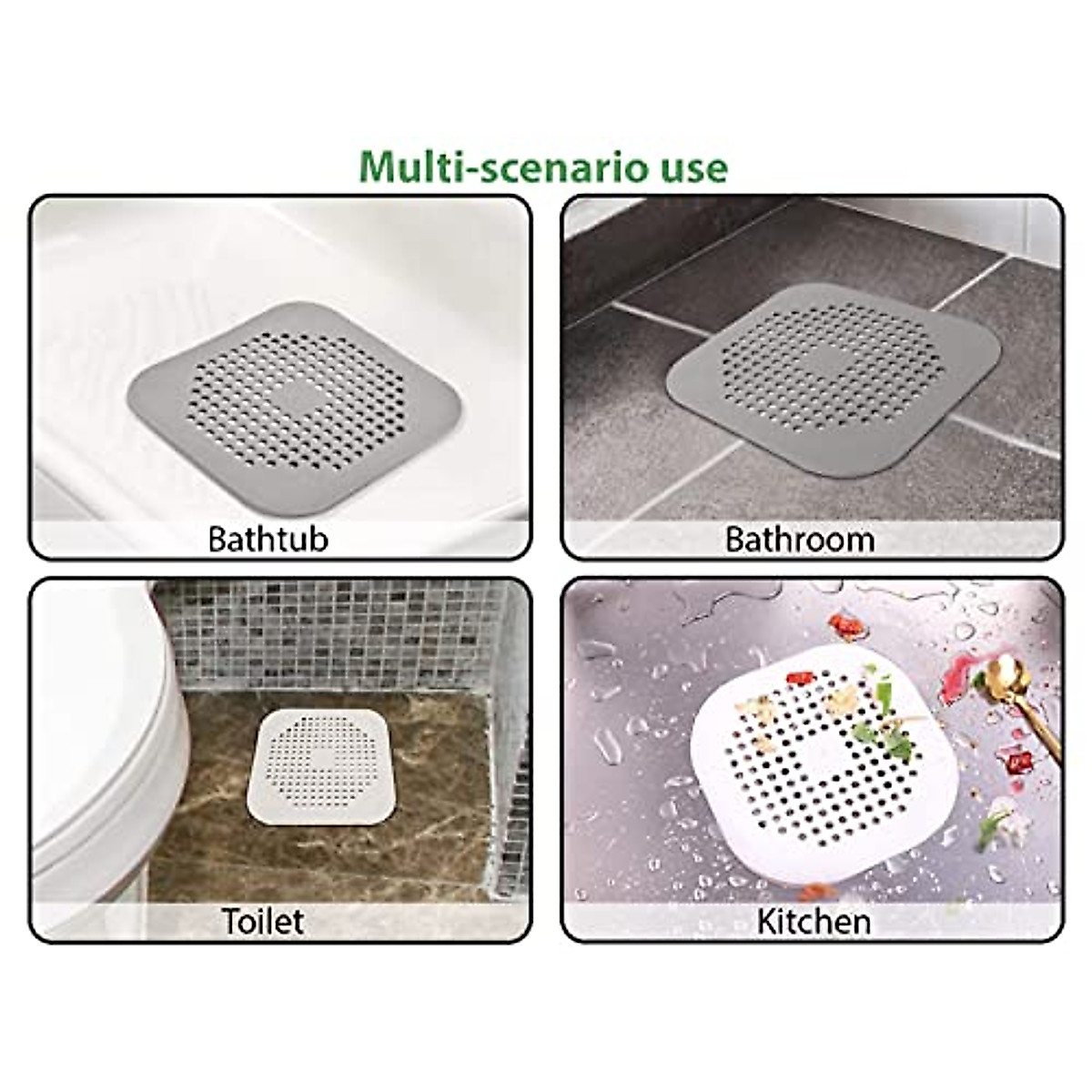 AG COMPANY 1 Pc white Rubber Silicone Square Sink Strainer Bathroom – Best Protection Flat Strainer Stopper with Suction Cups - Filter Shower Drain Cover Stall - Bathtub Hair Catcher Drain Covers.