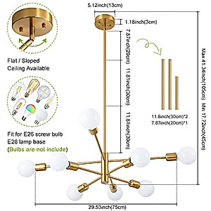 Deyidn Sputnik Chandelier Modern Gold Chandelier Mid Century Ceiling Lighting Fixtures 8 Lights E26 for Living Room, Kitchen Island, Bedroom, Dining Room, and Farmhouse