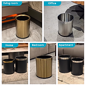 YOJIA 3.7 Gallon/14L Black Bathroom Trash Can Metal, Double Walled Waste Paper Basket, Bathroom Garbage Can, Elegant, Modern Office Waste Basket, for Bedroom, Kitchen, Hotel, Cafe, Business(14L black)