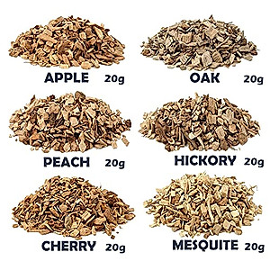 MOEYURO Wood Chips for Smoker 6 Pack Smoker Wood Chips Include Cherry Hickory Oak Apple Peach Mesquite 20g Each Smoker Chips for Cocktail Mens Gifts
