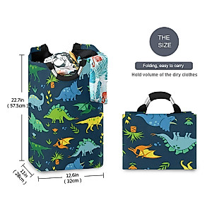 Laundry Storage Basket Cute Dinosaurs Laundry Hamper Collapsible Organizer for Kids Room Dirty Cloth Toy Dorm Bag with Handle