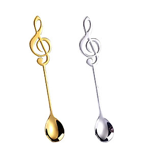 Music Note Spoons for Music Lover Gifts for Women Men Coffee Spoons Set for Coffer Lover Birthday Gifts for Friend Family Stainless Steel Musical Teaspoon Set of 2 (Gold + Silver)