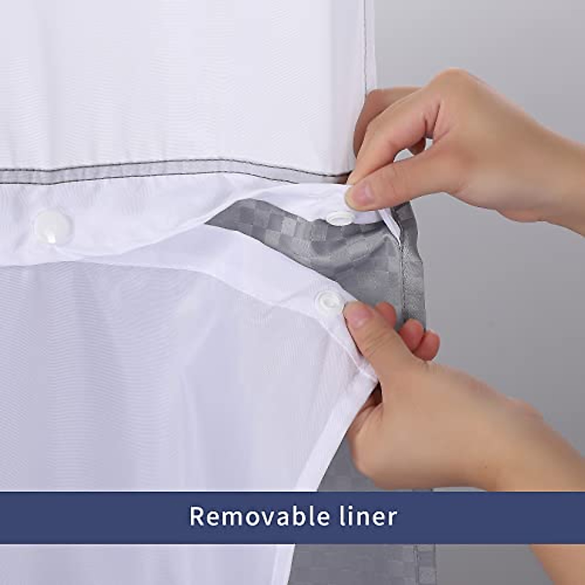 GAOMON Shower Curtains for Bathroom Hookless Shower Curtain with Snap in Liner Grey/White Shower Curtain Grommet Waterproof Fabric See Through Top Washable Shower Curtain Liner 72''Wx78''L