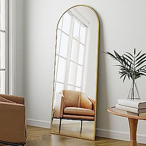 GLSLAND-21x64 inch Arched Full Length Mirror-Aluminum Alloy Frame High Definition-Full Body Mirror for Bedroom or Living Room