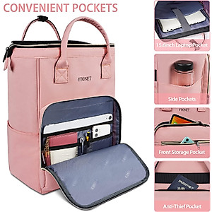 Ytonet Pink Laptop Backpack for Women, 15.6 Inch Anti theft Backpack with USB Charging Port, Water Resistant Travel Carry On Backpack with Laptop Compartment for Work/Nurse/Teacher, Pink