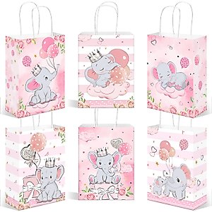 24 Pack Elephant Baby Gift Bags Baby Shower Treat Bags Birthday Party Favor Bags Candy Goodie Bags for New Parents Sprinkle Birthday Party Boy Girl Baby Shower Kids Animal Theme Supplies Decor(Pink)