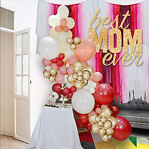 Pink Balloon Arch Kit - 132pcs Pink Gold Red Balloon Garland Kit White Dusty Pink Balloons for Wedding Bridal Shower Birthday Baby Shower Party Decorations