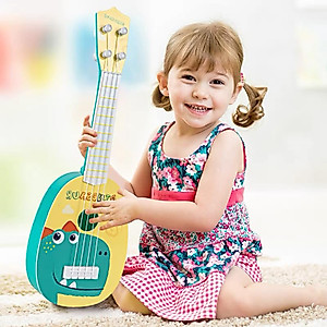 Generic 15 Inch Guitar Toy Ukulele Toy 4 Strings Early Educational Instruments Dinosaur Musical Gift Musical Instruments Toys for Kids Toddlers Year of 3+