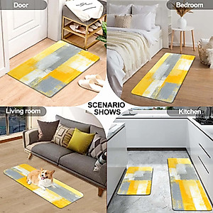 Lnond Kitchen Mat Set of 3 with Dish Drying Mat, Yellow Washable Cushioned Kitchen Rugs and Mats, Rubber Non Skid Kitchen Mats for Floor for Kitchen Laundry Room Front of Sink