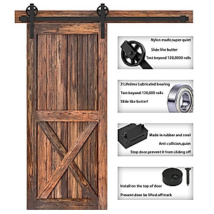 WINSOON 9FT Single Wood Sliding Barn Door Hardware Kit with 1pc Barn Door Handle Set