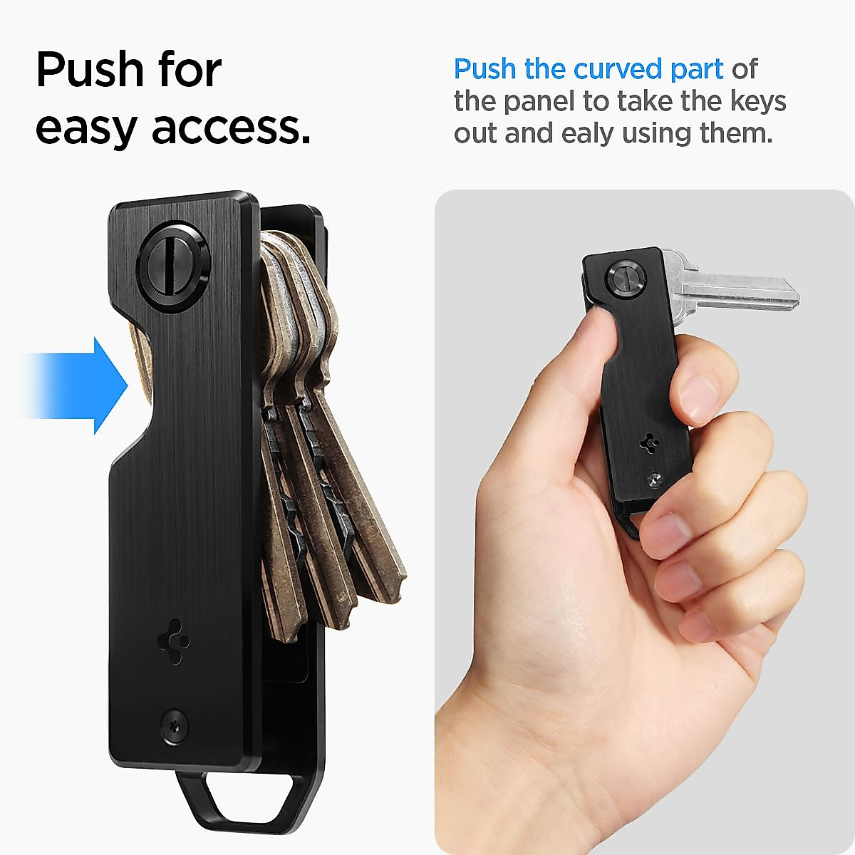 Spigen Life Metal Fit Key Chain Key Holder Metallic Key Organizer Minimalist Compact Keyholder with Key Ring - Black