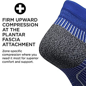 Feetures Plantar Fasciitis Relief Sock Light Cushion No Show Tab - Targeted Compression Sock for Women & Men - Medium, Buckle Up Blue