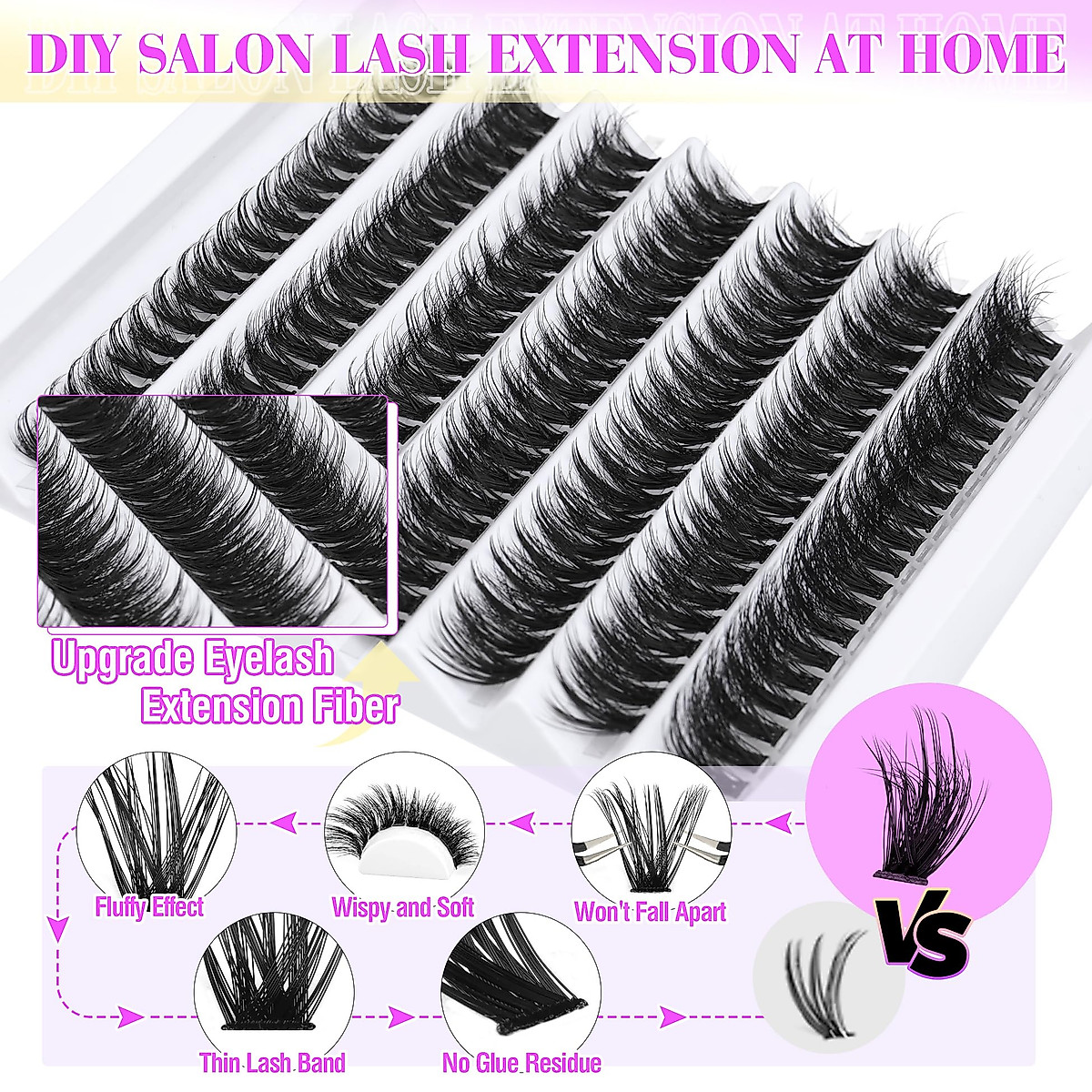 ALICE Lash Extension Kit 140PCS Individual Lashes Kit Fluffy Wispy Lash Clusters DIY Eyelash Extensions with Lash Bond and Seal Strong Hold 10-16MM