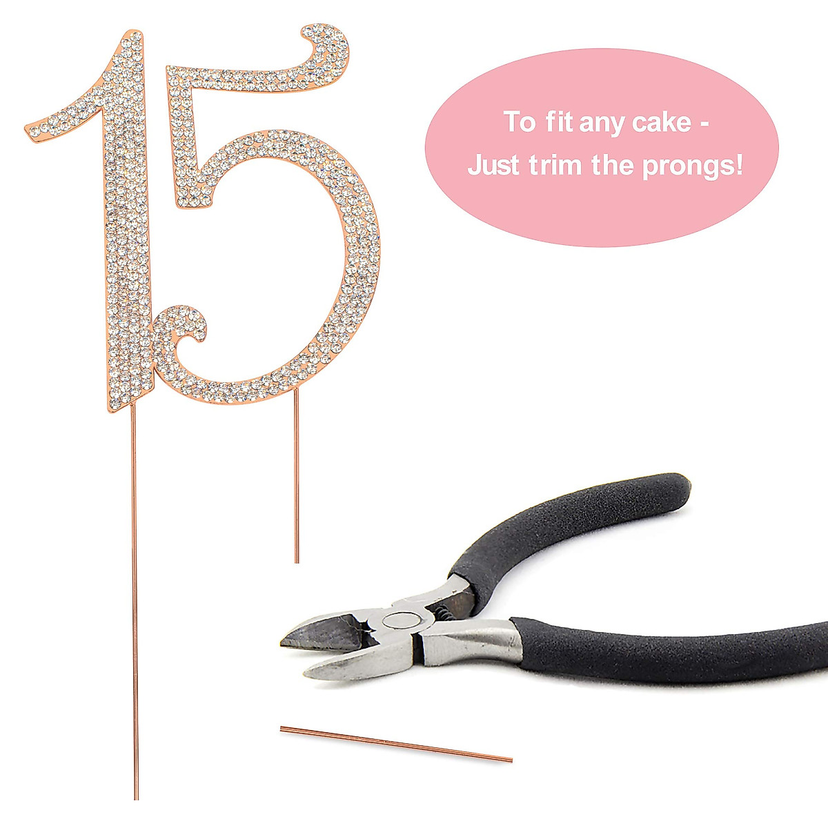 15 Cake Topper - Premium Rose Gold Metal - 15th Birthday or Anniversary Party - Sparkly Rhinestone Quinceanera Cake Topper Decoration Makes a Great Centerpiece - Now Protected in a Box