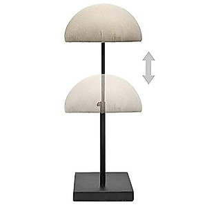 MyGift Premium Tabletop Black Metal Hat Stand and Wig Display Holder Rack with Fabric Covered Dome and Adjustable Height