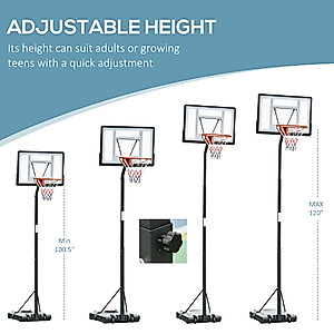 Soozier Portable Basketball Hoop, 8.4-9.8ft Height Adjustable, Basketball Goal with 34in Backboard and Wheels for Indoor Outdoor Use