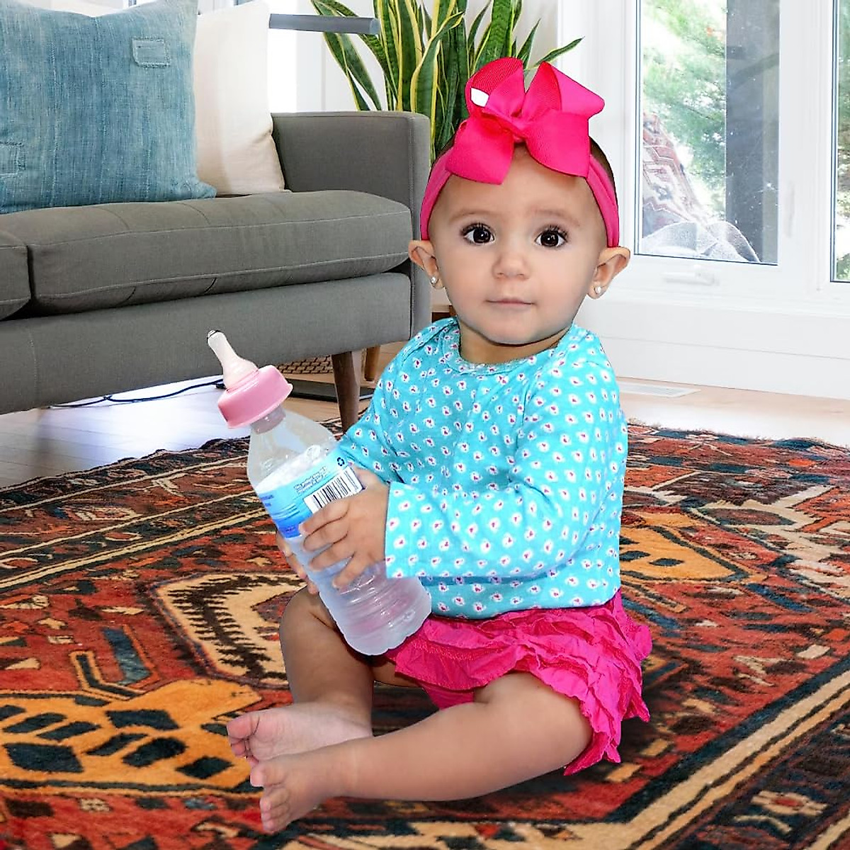 Refresh-a-Baby Universal Bottle Top Adapter – 2 Pc Pack, Reusable, Convert any Bottle into a Child's Bottle, Fits any Formula (Pink)