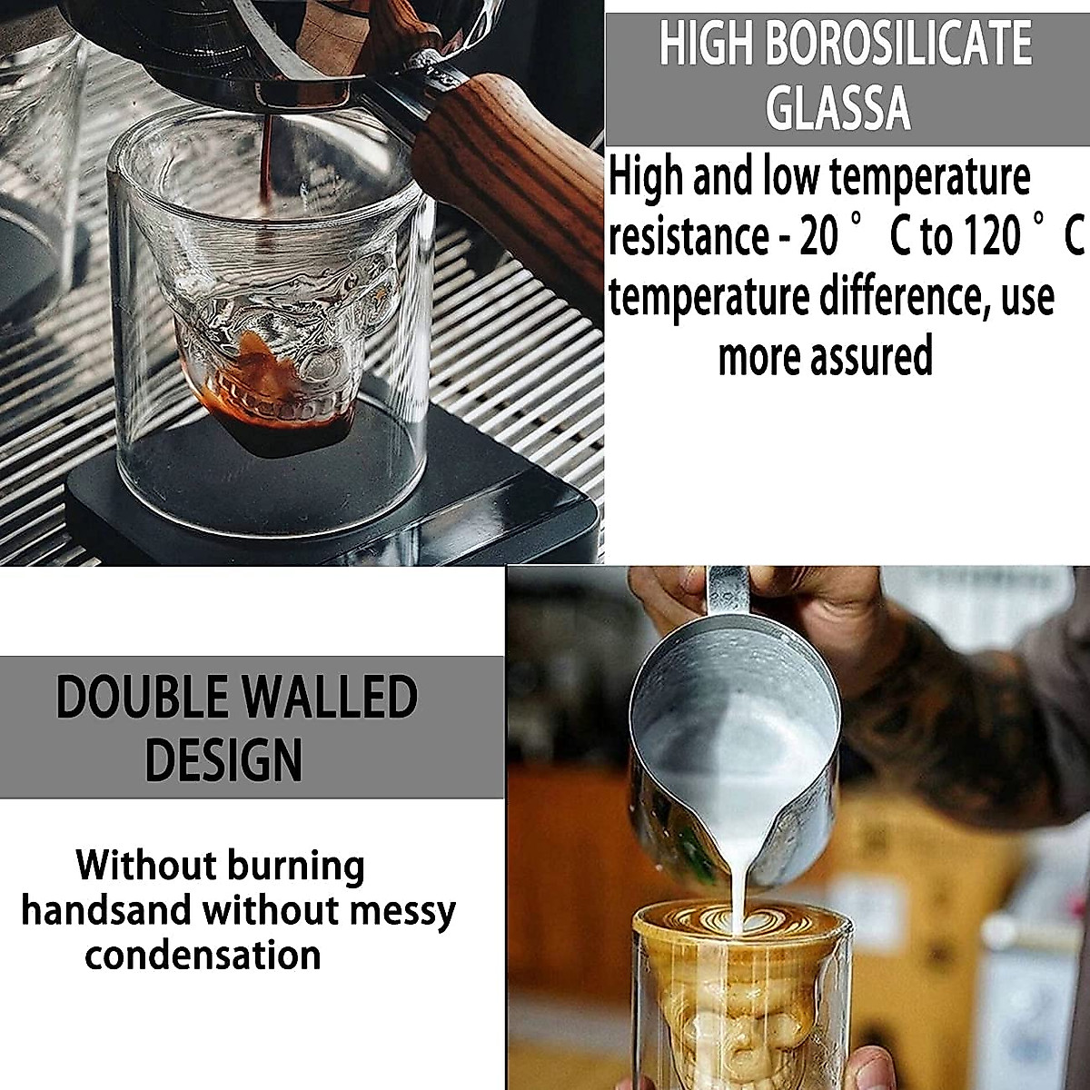 Double Layer Design Skull Whiskey Glass, 8.6oz / 255ML So Cool Cocktail Beer Cup, Personalized Crystal Drinking Cup for Wine Vodka, Home Halloween Party Bar Cup, As a Gift Placed In The Wine Cabinet