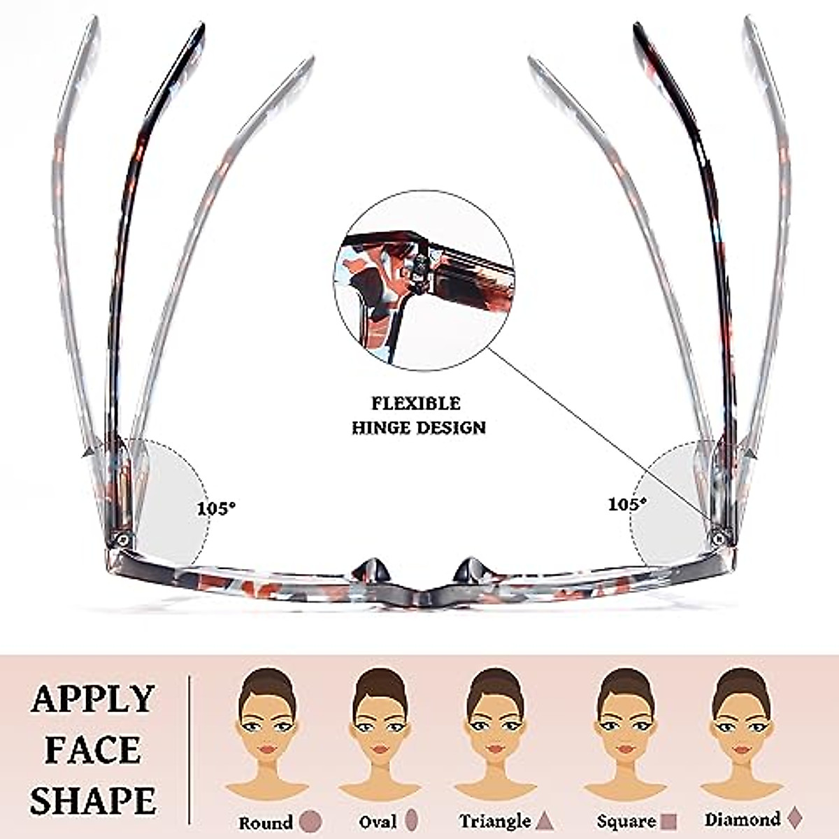 CCVOO 6 Pack Oprah Style Reading Glasses for Women Blue Light Blocking Computer Square Readers with Spring Hinge Men (A2 Mix, 2.0)