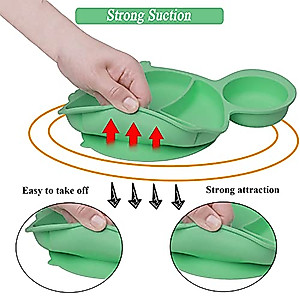 NICINGU Silicone Suction Plate spoon fork sets for Toddlers,Divided Plate Dish Placemat for Baby Kids Infant Self Feeding Training,Fits Most Highchairs, BPA Free Microwave Dishwasher Safe- Green