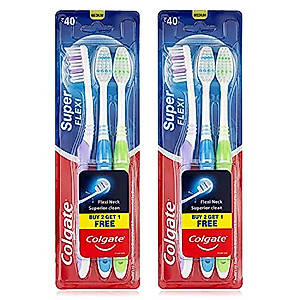 Colgate Super Flexi Toothbrush with Tongue Cleaner, Medium - Pack of 6