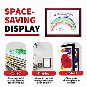 Li’l Davinci Art Cabinet, Stores up to 50 Pieces of 8.5 x 11 inch Art, Outer Wooden Frame Dimensions 11.75 x 14.75 inches, Kids Art Frame, Front Opening, Hangs Vertical or Horizontal, Cherry