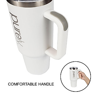 PURELY 40 oz Ceramic Lined Insulated Tumbler with Handle, Leak Resistant 2-way Lid and Straw, Ceramic Lined Travel Mug (White, 40oz)