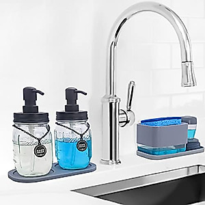 HvOvMvE 2 in 1 Creative Silicone Coaster for Kitchen and Bathroom to Place Soap Dispensers，Tumbler, Toothbrush Holder, Drinks, Cup Mat Protects The Countertop, Non-Slip (Grey)