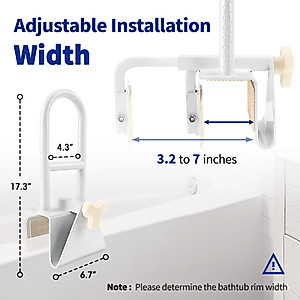 SDSNTE Heavy-Duty Adjustable Bathtub Safety Rail with Anti-Slip Design, Tub Grab Bar for Seniors, Elderly, and Handicapped Safety, 300LBS Weight Capacity, White
