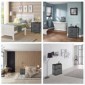 Cffuvros Bedside Table Dresser, End Table Storage Tower - Sturdy Steel Frame, Wood Top, Easy Pull Fabric Bins - Organizer Unit for Bedroom, Hallway, Entryway, Closets