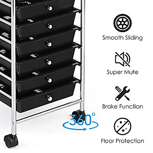 GOFLAME Rolling Drawer Cart with 10 Drawers, Utility Storage Organizer Cart with Wheels and Metal Frame, Art Cart for Office, School, Home, Black