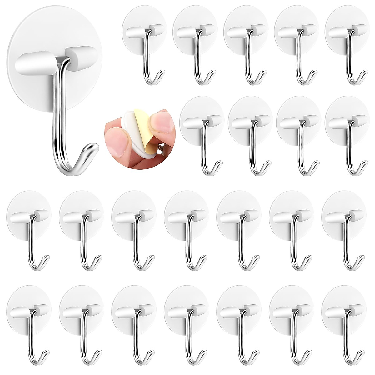 24pcs Round Plastic Hooks Ceiling Small Self Stick Hooks for Hanging Wall Hooks White Self Adhesive Hooks Seamless Self Sticky Hook Stainless Hooks Waterproof Oil Proof for Kitchen Hanging Utensils