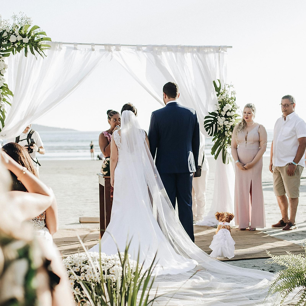 SHIAOMIN Dog Wedding Dress Bride Outfit with Pearl Necklace and Rose Pet Princess Dress Apparel for Puppy Dog Cat (Large)