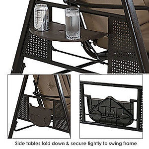 Sunnydaze Outdoor Porch Swing Loveseat with Adjustable Canopy and Steel Frame, Cushions and Pillow Included, 2-Person Patio Seater, Beige